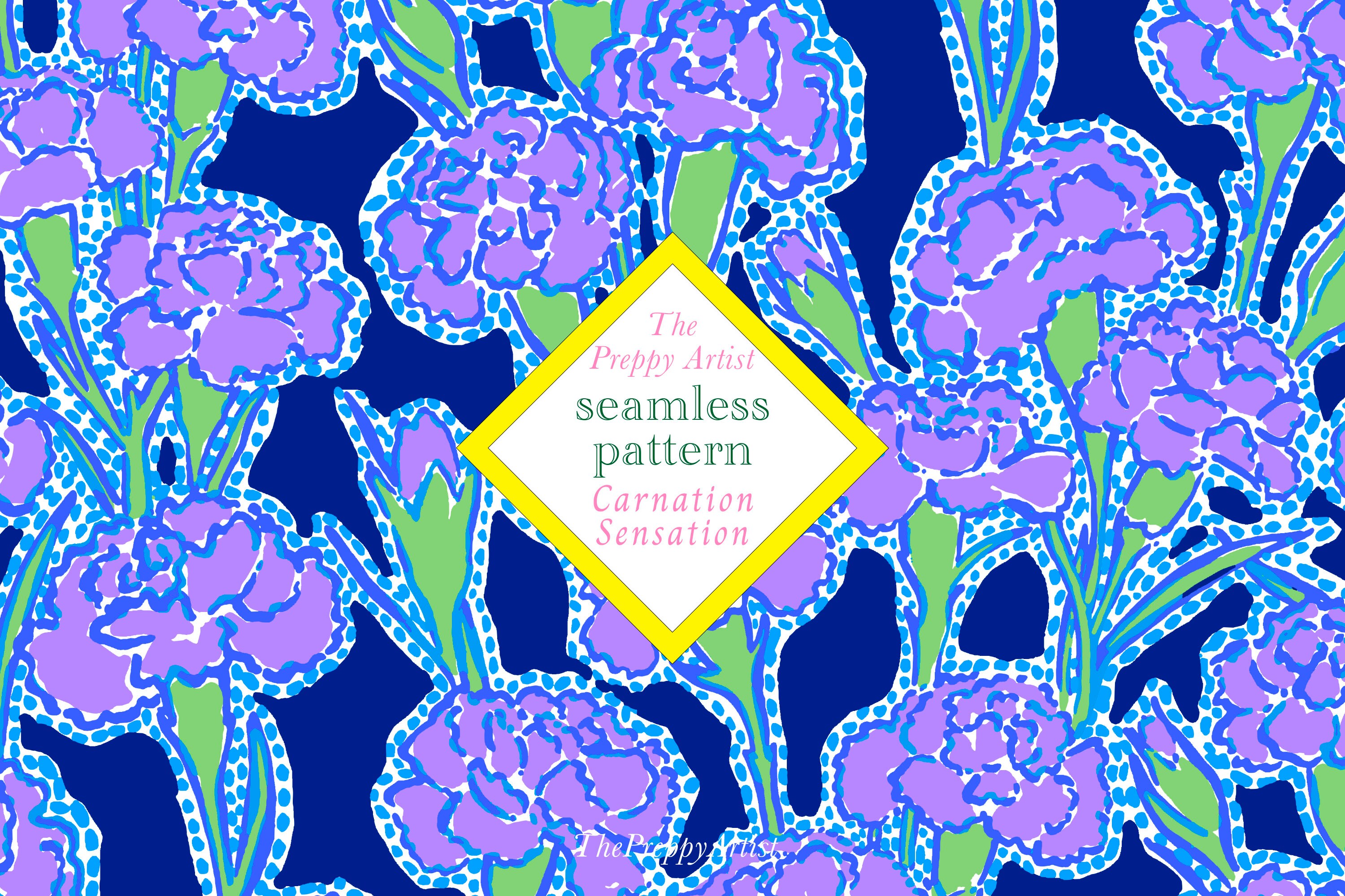 Instant Download Preppy Purple and Blue Floral Digital Pattern ...