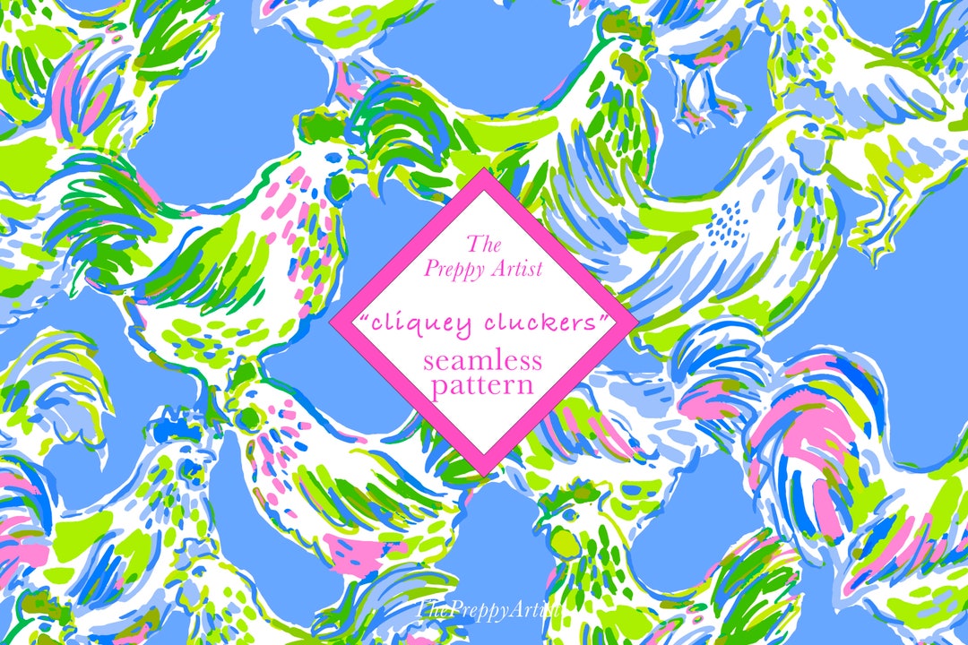 Instant Download Preppy Rooster Pattern, Preppy Seamless Chicken Print ...