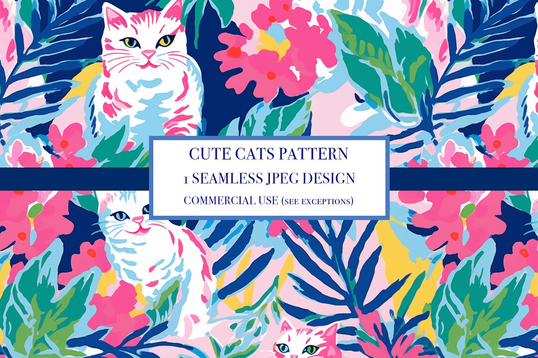 INSTANT DOWNLOAD Preppy Cats Pattern, Seamless Cat Design, Preppy Print ...