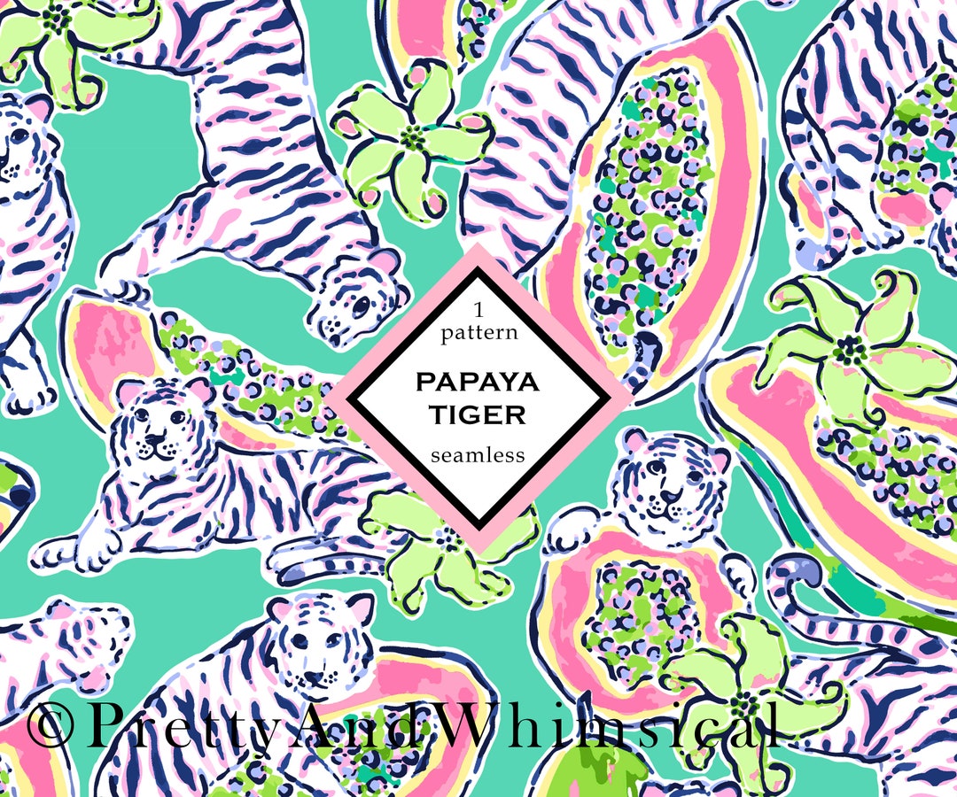 INSTANT DOWNLOAD Preppy Tiger and Papaya Pattern, Seamless Tiger Design ...