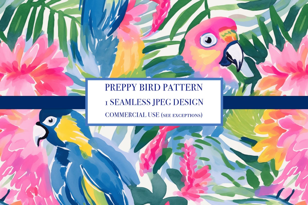 INSTANT DOWNLOAD Preppy Bird Pattern, Seamless Parrot Design, Preppy ...