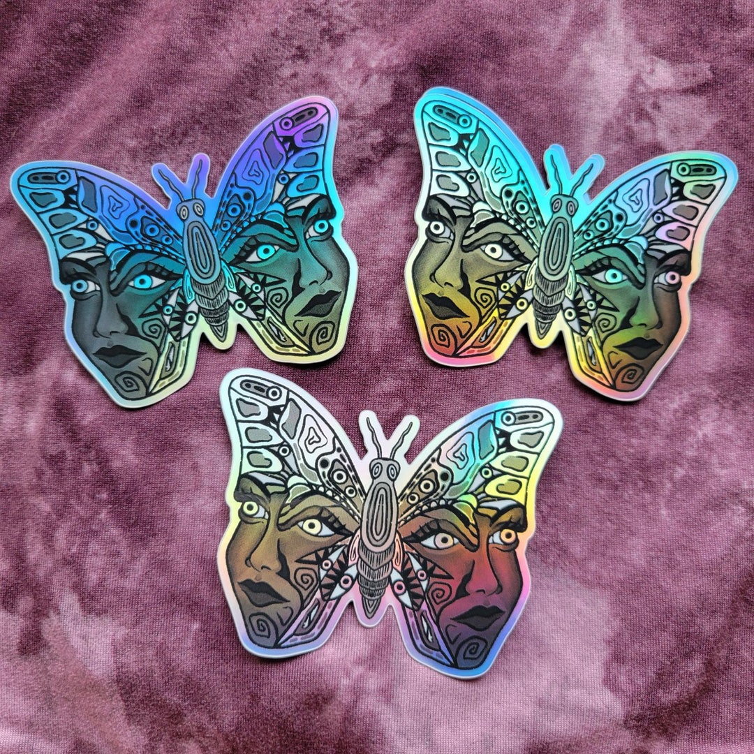 Holographic Butterfly Face Die-cut Sticker - Etsy