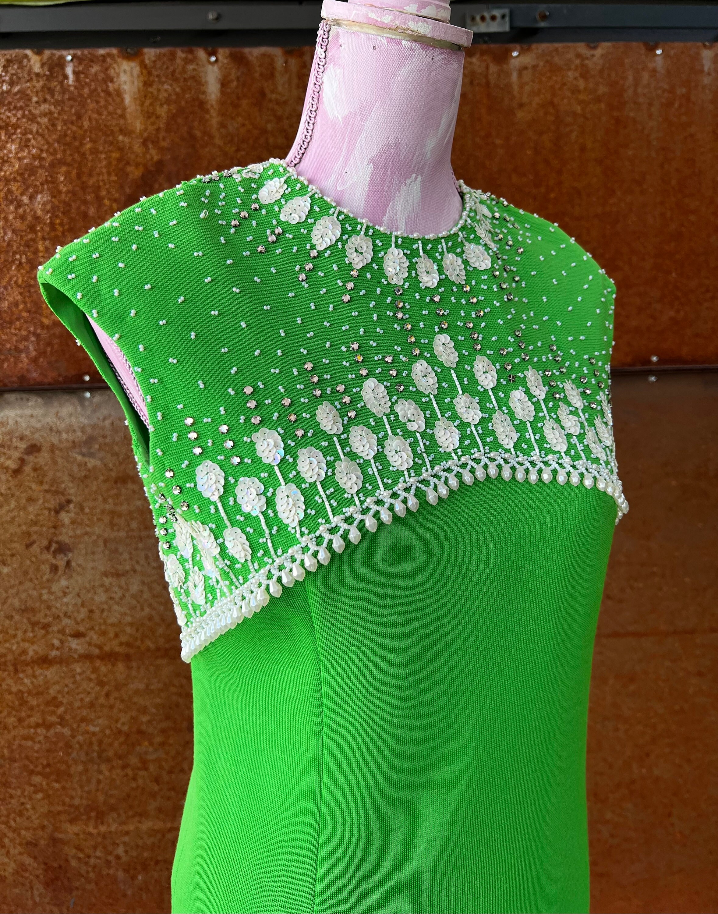 Vintage Apple Green Beaded Mod Dress, Sleeveless Sheath, B36 - Etsy