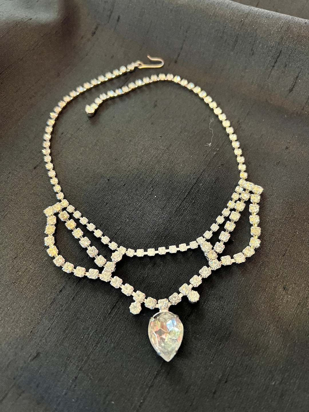 Vintage 1950s Rhinestone Necklace/art Deco Inspired Choker//large Pear ...