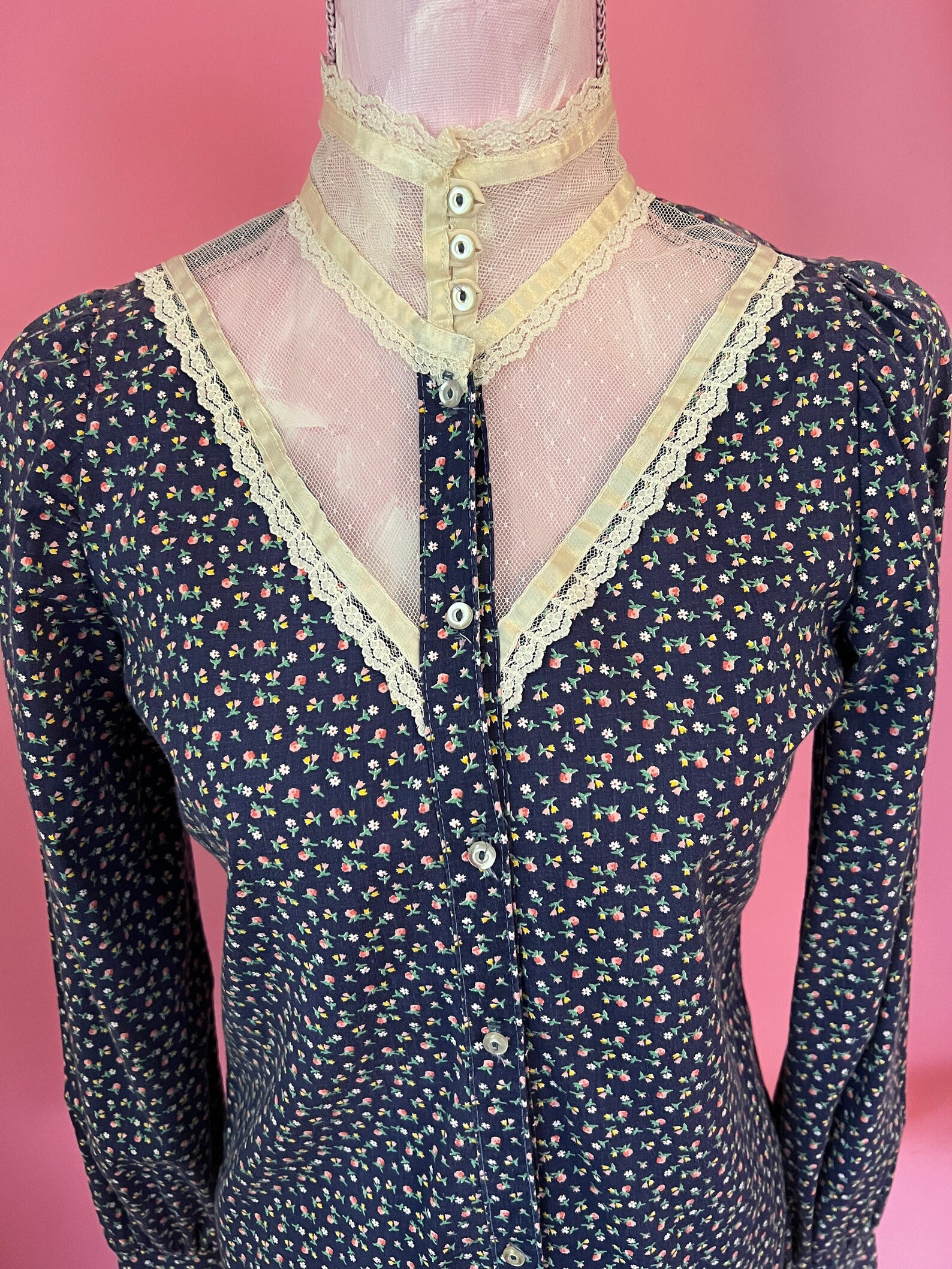 Vintage 1970s Calico Print Women's Prairie Blouse//cottage Core Blouse ...