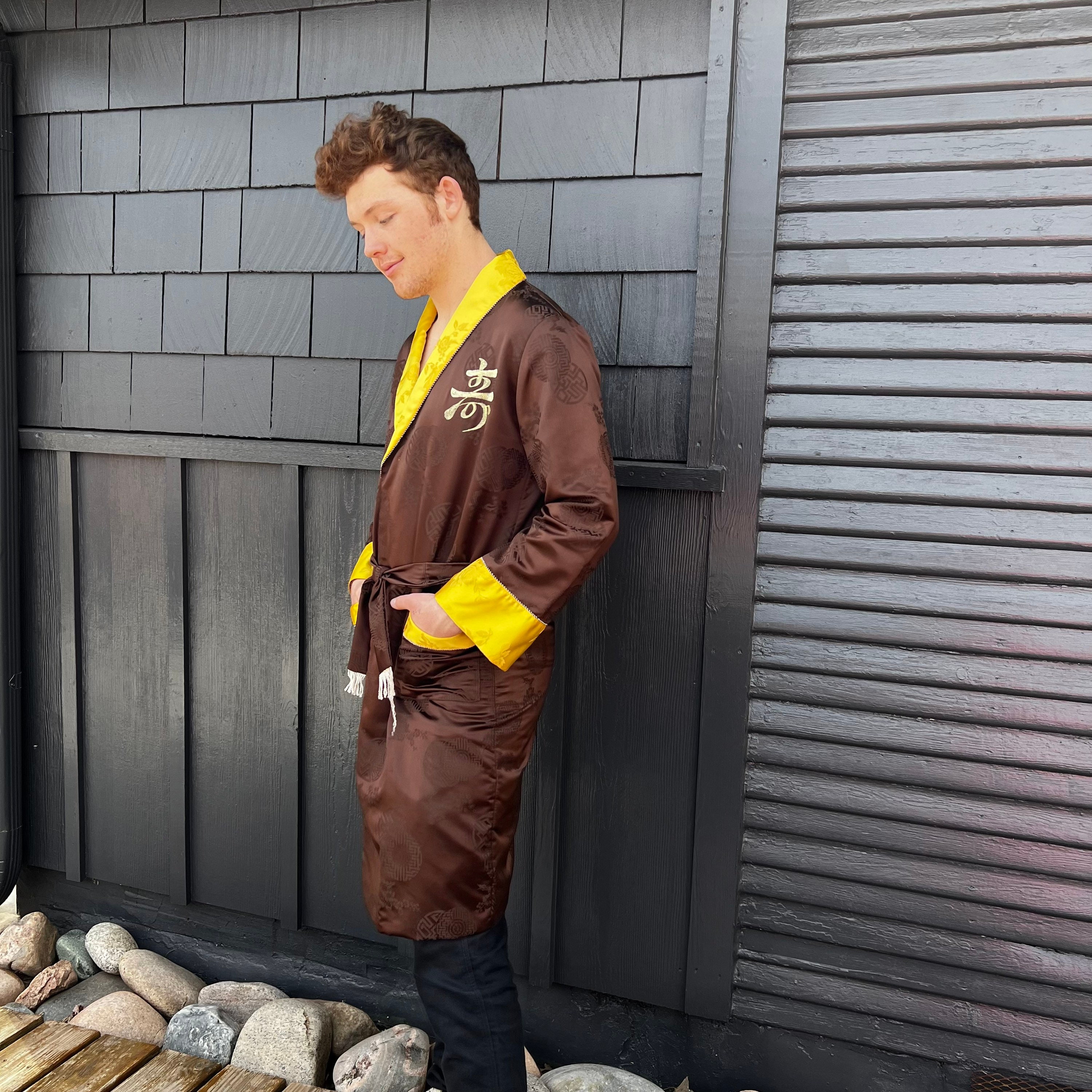 Vintage Mens Brocade Smoking Jacket//hugh Hefner Style Mens Satin Robe ...