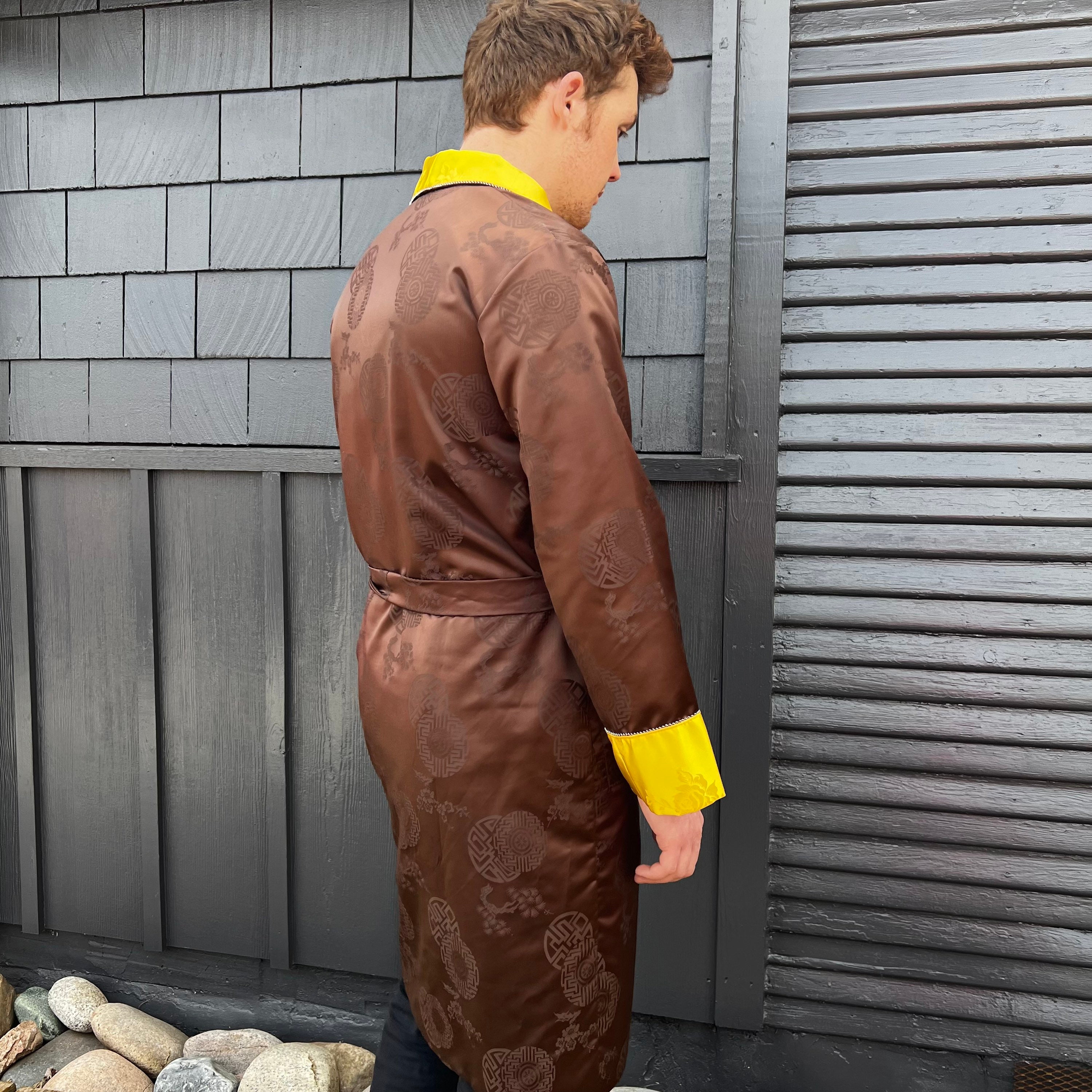 Vintage Mens Brocade Smoking Jacket//hugh Hefner Style Mens Satin Robe ...