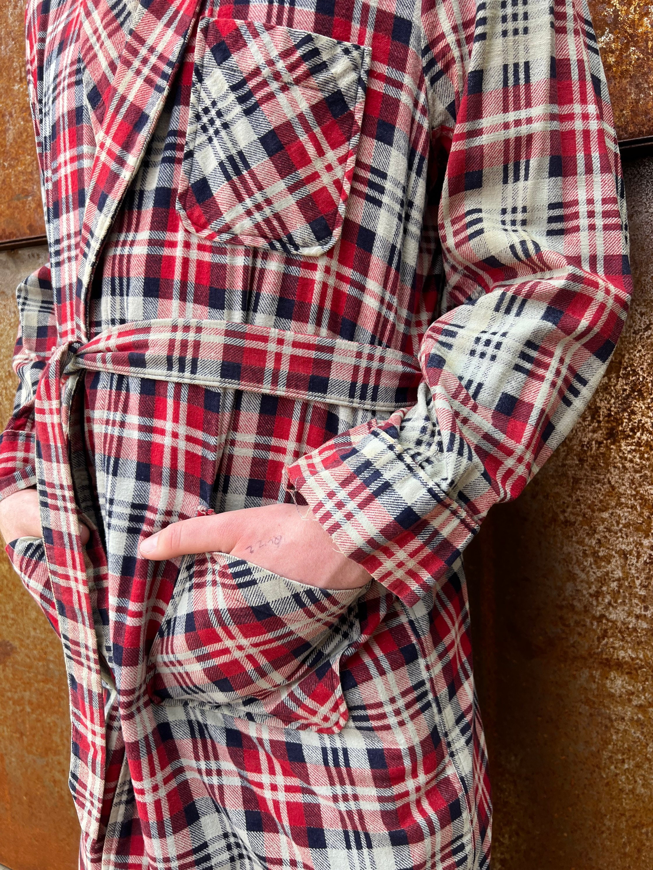 Vintage 1950s-60s Mens Plaid Flannel Robe//old Man Grandpa Shawl Collar ...