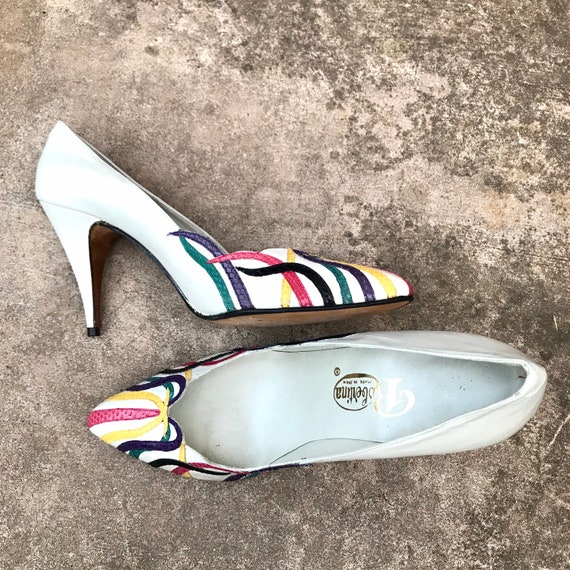 Vintage High Heels 1980s White Pumps//White Leather … - Gem