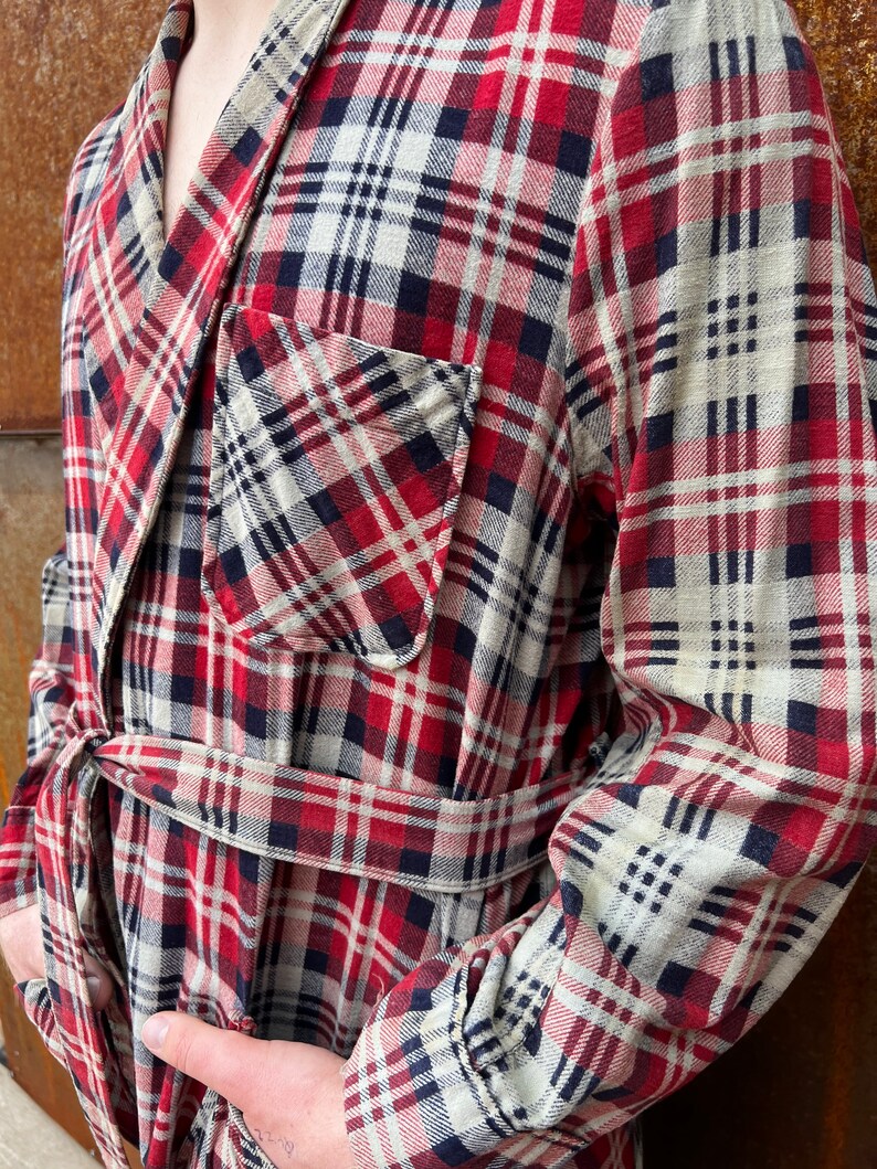 Vintage 1950s-60s Mens Plaid Flannel Robe//old Man Grandpa Shawl Collar ...