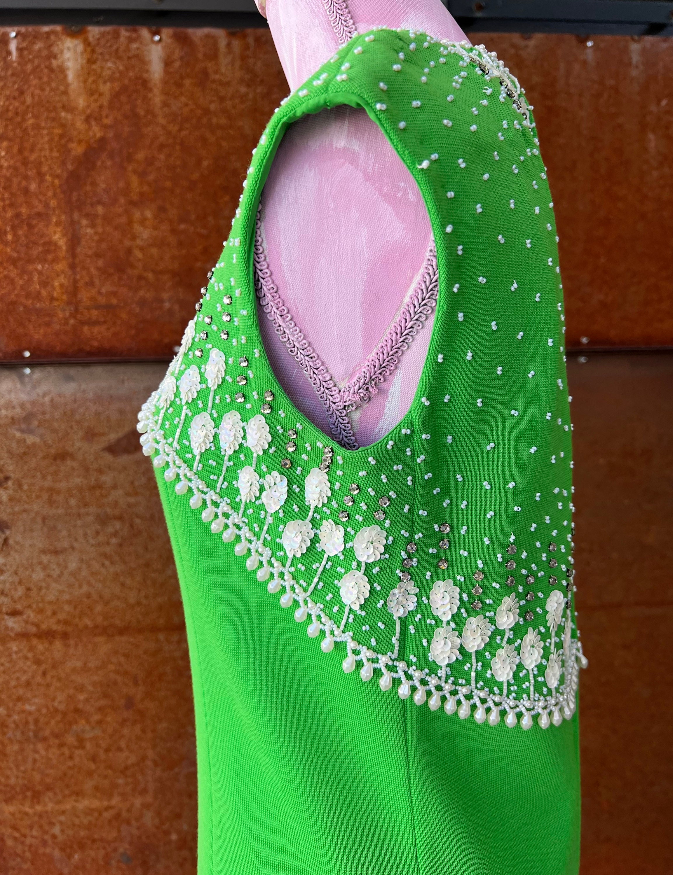 Vintage Apple Green Beaded Mod Dress, Sleeveless Sheath, B36 - Etsy