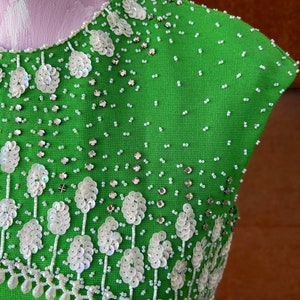 Vintage Apple Green Beaded Mod Dress, Sleeveless Sheath, B36 - Etsy