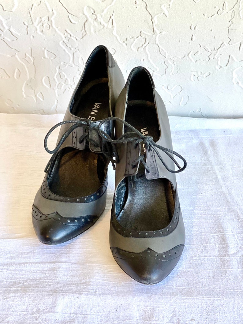 Vintage 80s 90s Lace-up Spectator Pumps//black and Gray//two Tone Tie ...