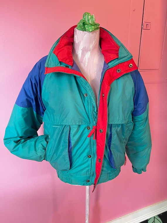 Vintage 1990s Puffer Ski Jacket//Color-Block Green, R… - Gem