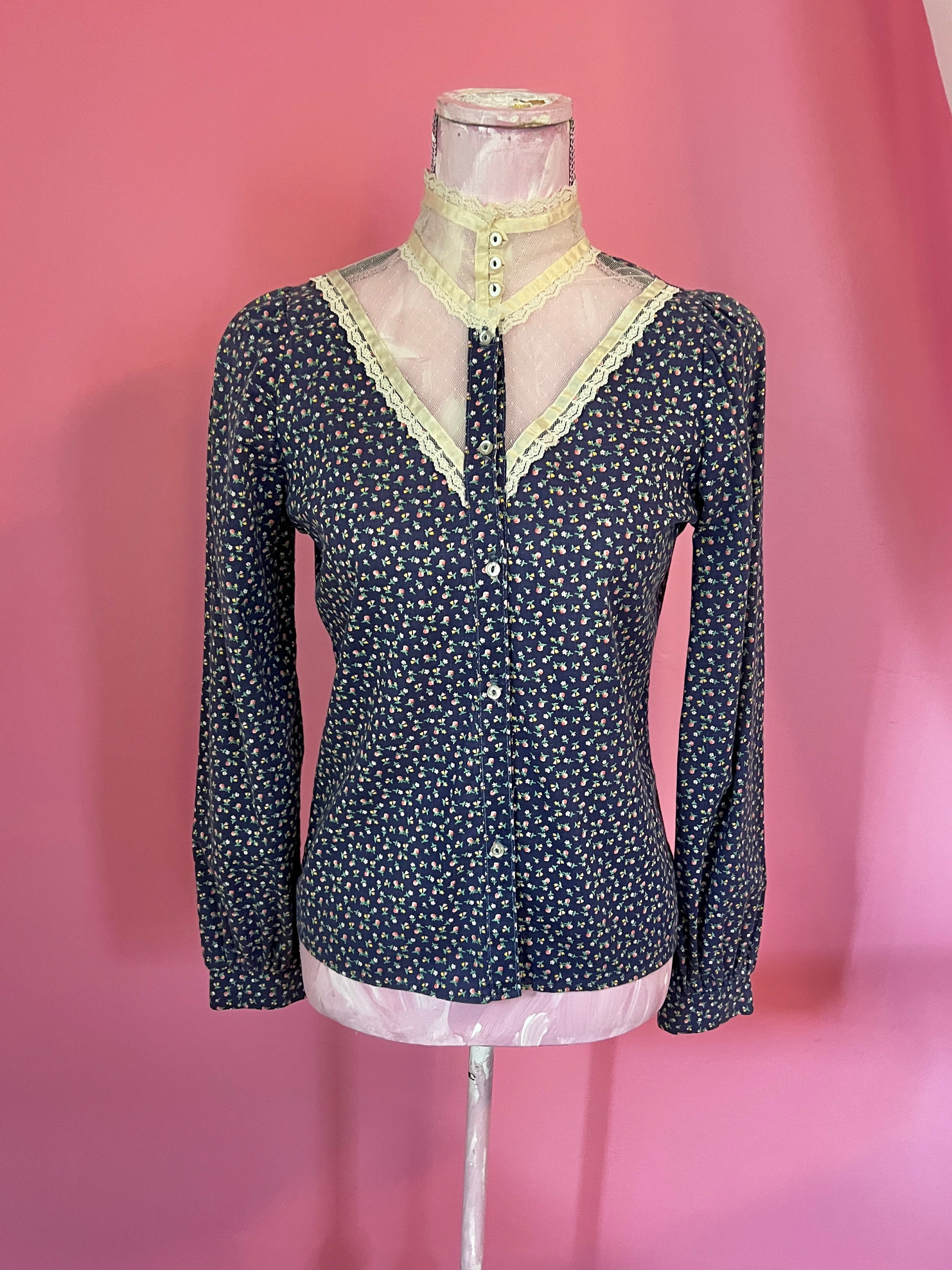 Vintage 1970s Calico Print Women's Prairie Blouse//cottage Core Blouse ...