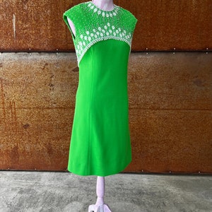 Vintage Apple Green Beaded Mod Dress, Sleeveless Sheath, B36 - Etsy