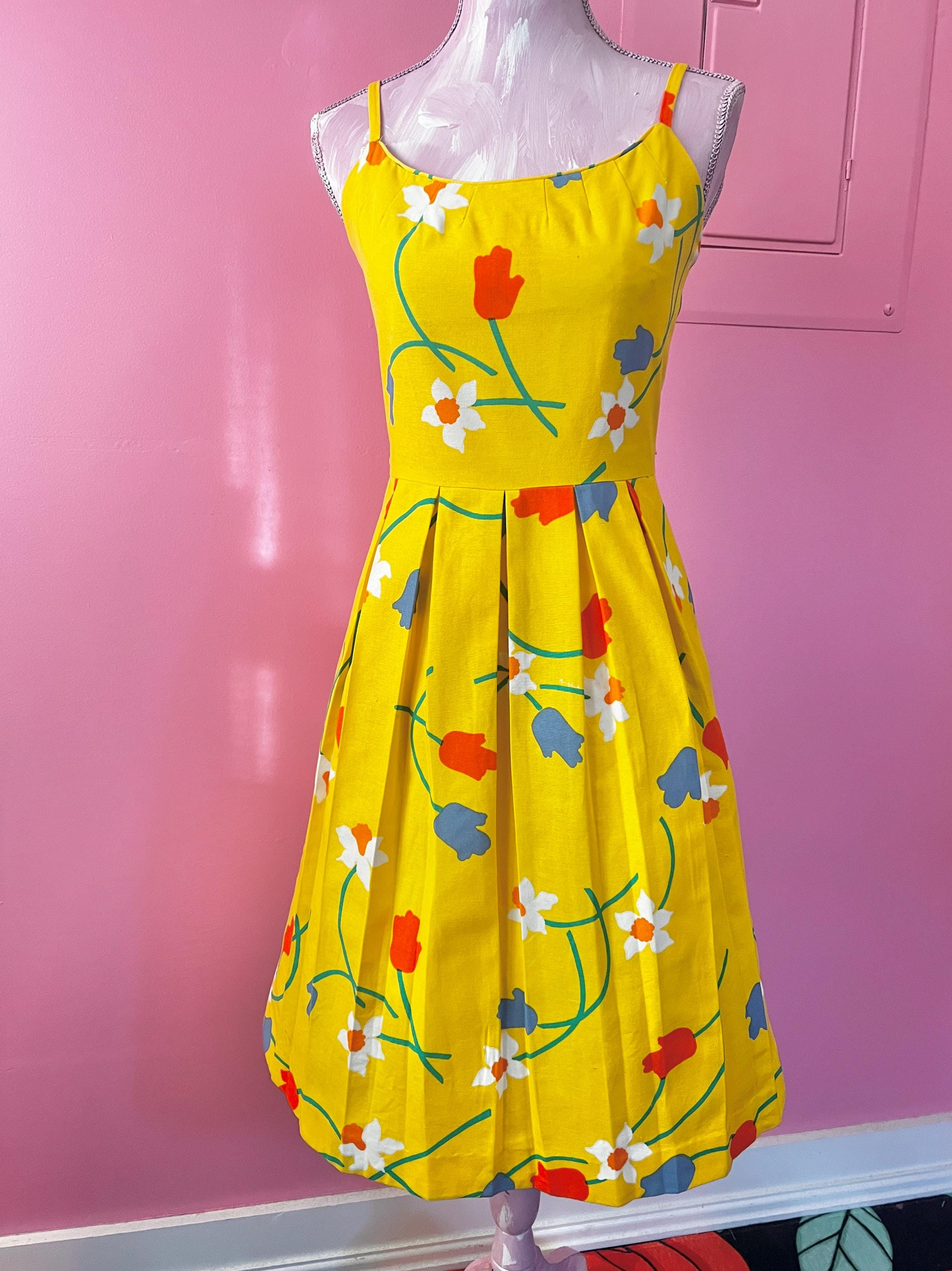 Vintage 60s-70s Mod Hawaiian Malia Sundress//sunshine Yellow Mod Tulips ...