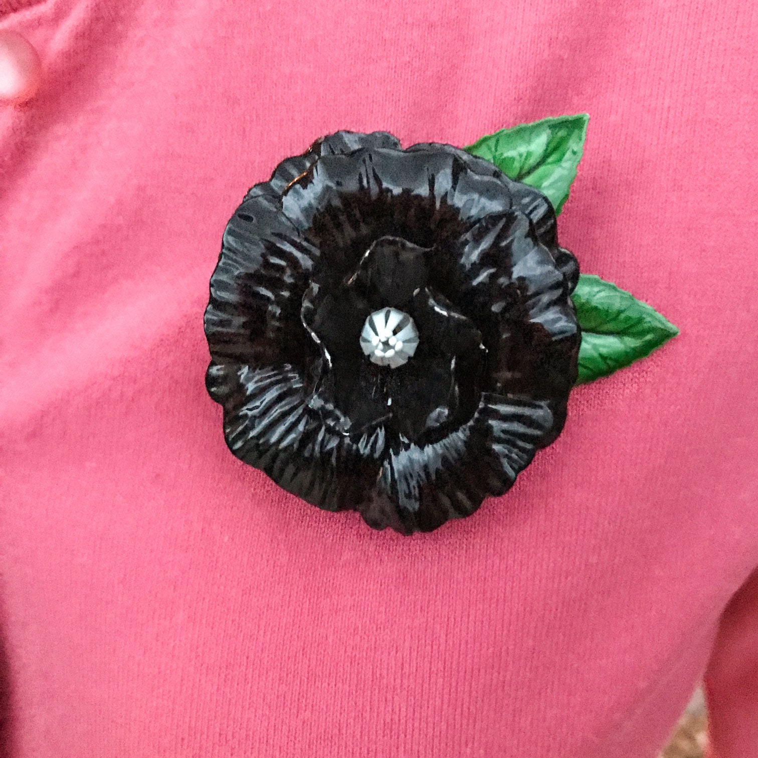 Vintage 1950-60s Enamel Brooch Rockabilly Black Carnation | Etsy