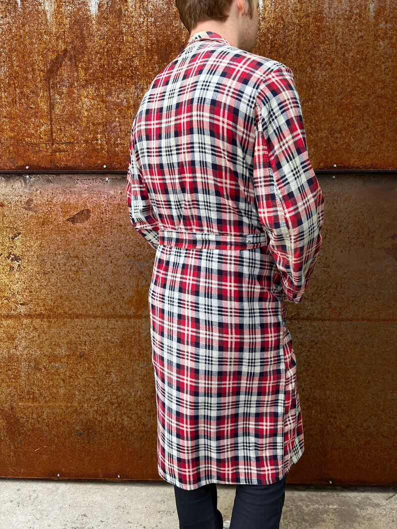 Vintage 1950s-60s Mens Plaid Flannel Robe//old Man Grandpa Shawl Collar ...