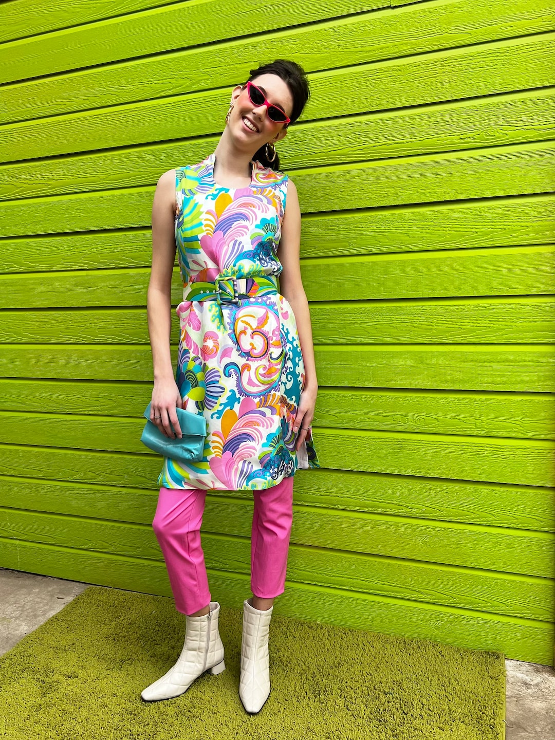 True Vintage 1960s Palm Royale Style Mod Print Silk Belted Tunic ...