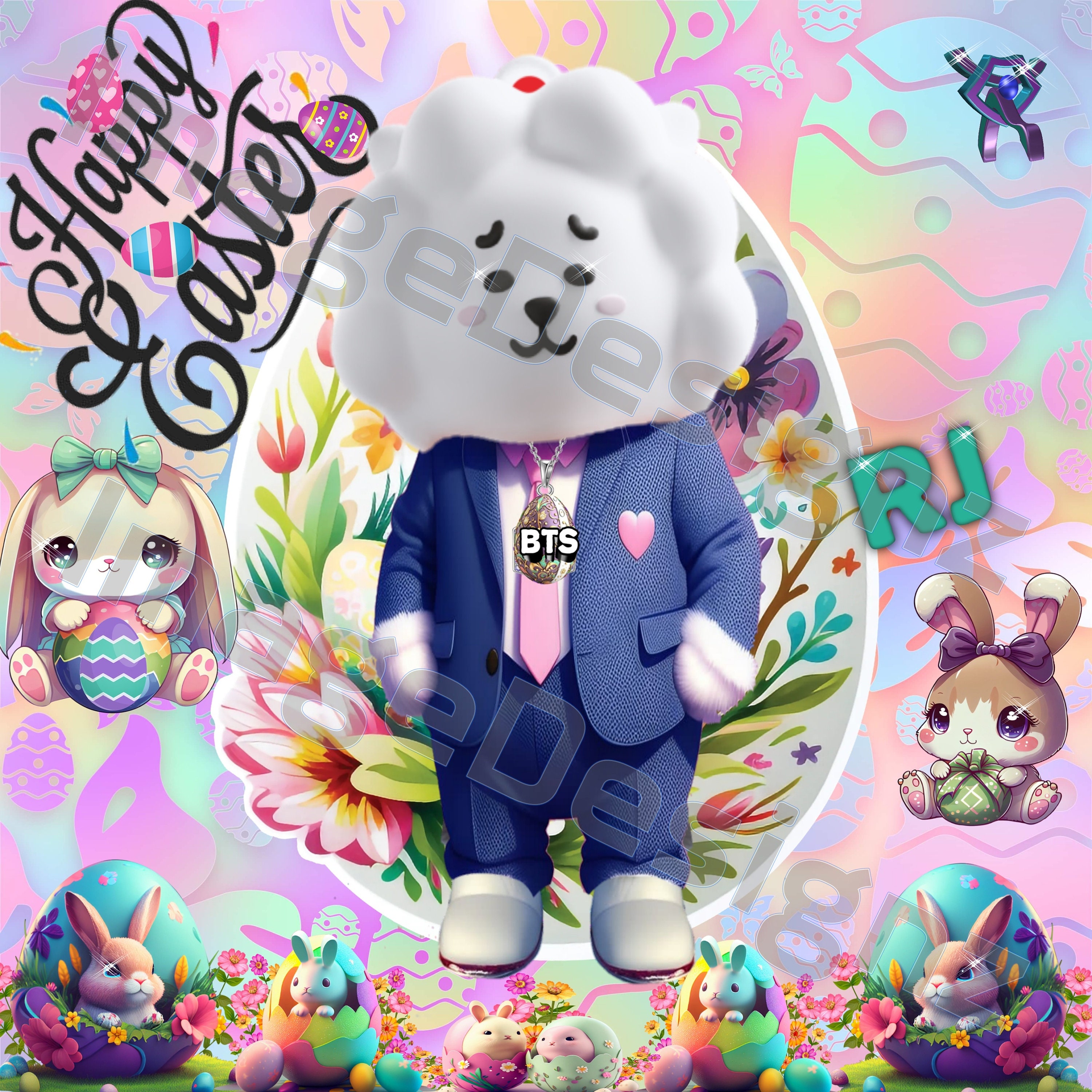 BT21 BTS Easter, 3D Digital Art, Digital Bundle, Kpop Easter Bunny ...