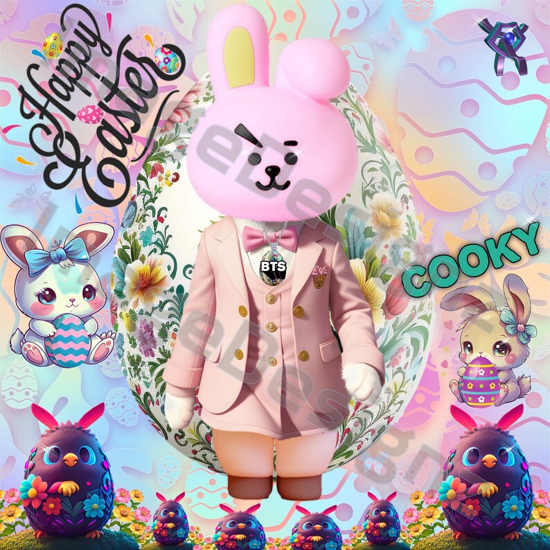 BT21 BTS Easter, 3D Digital Art, Digital Bundle, Kpop Easter Bunny ...