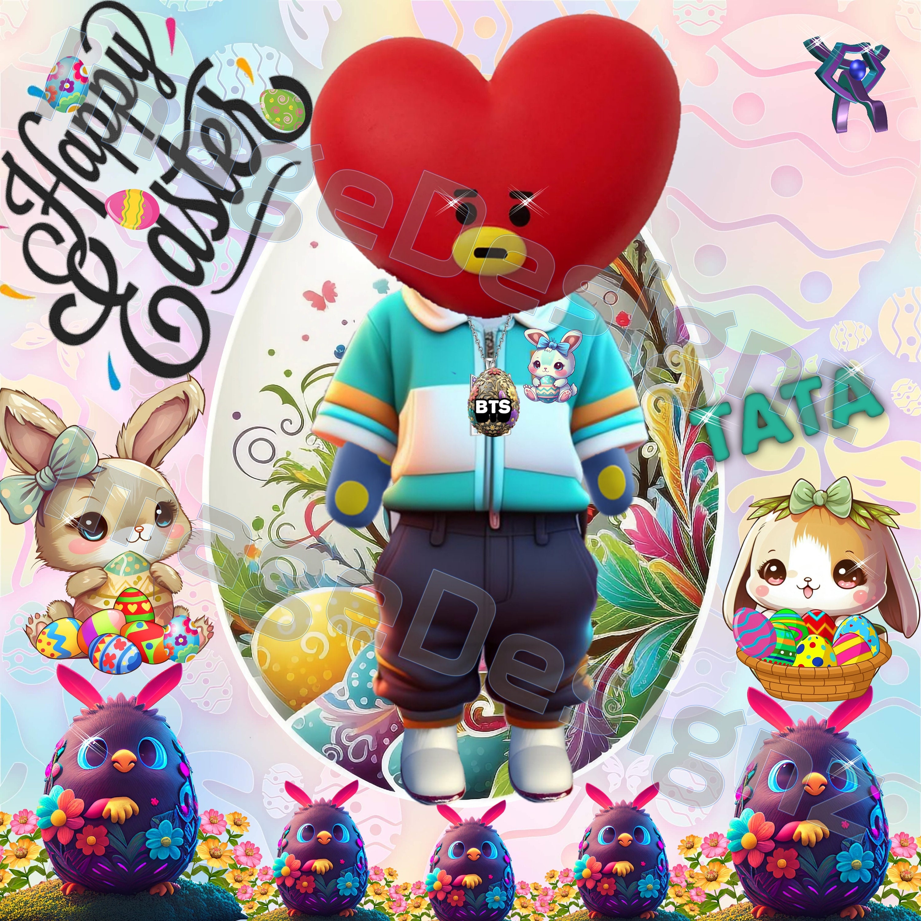 BT21 BTS Easter, 3D Digital Art, Digital Bundle, Kpop Easter Bunny ...