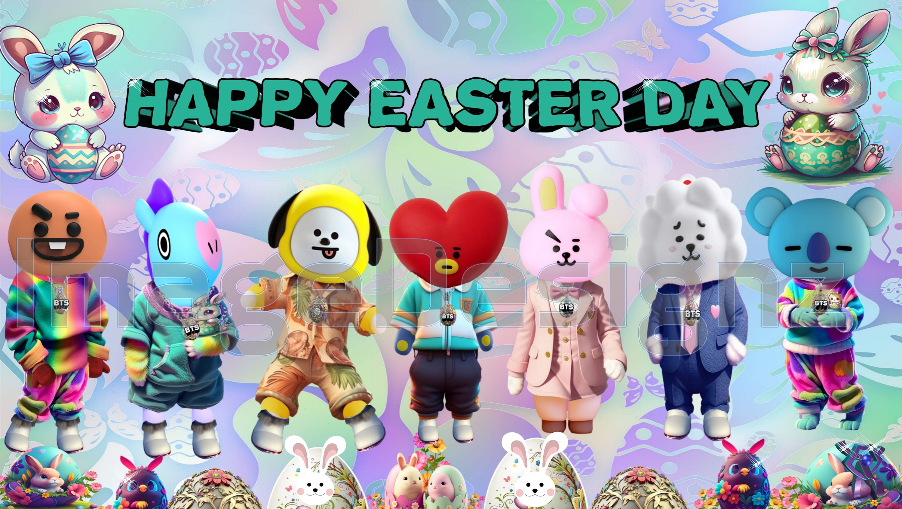BT21 BTS Easter, 3D Digital Art, Digital Bundle, Kpop Easter Bunny ...