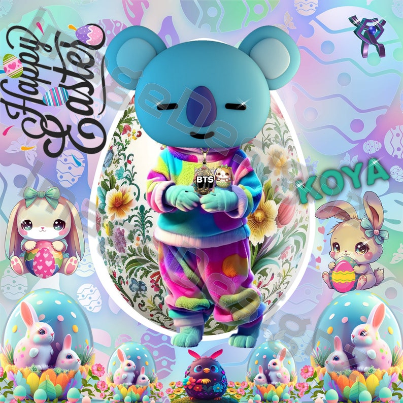 BT21 BTS Easter, 3D Digital Art, Digital Bundle, Kpop Easter Bunny ...