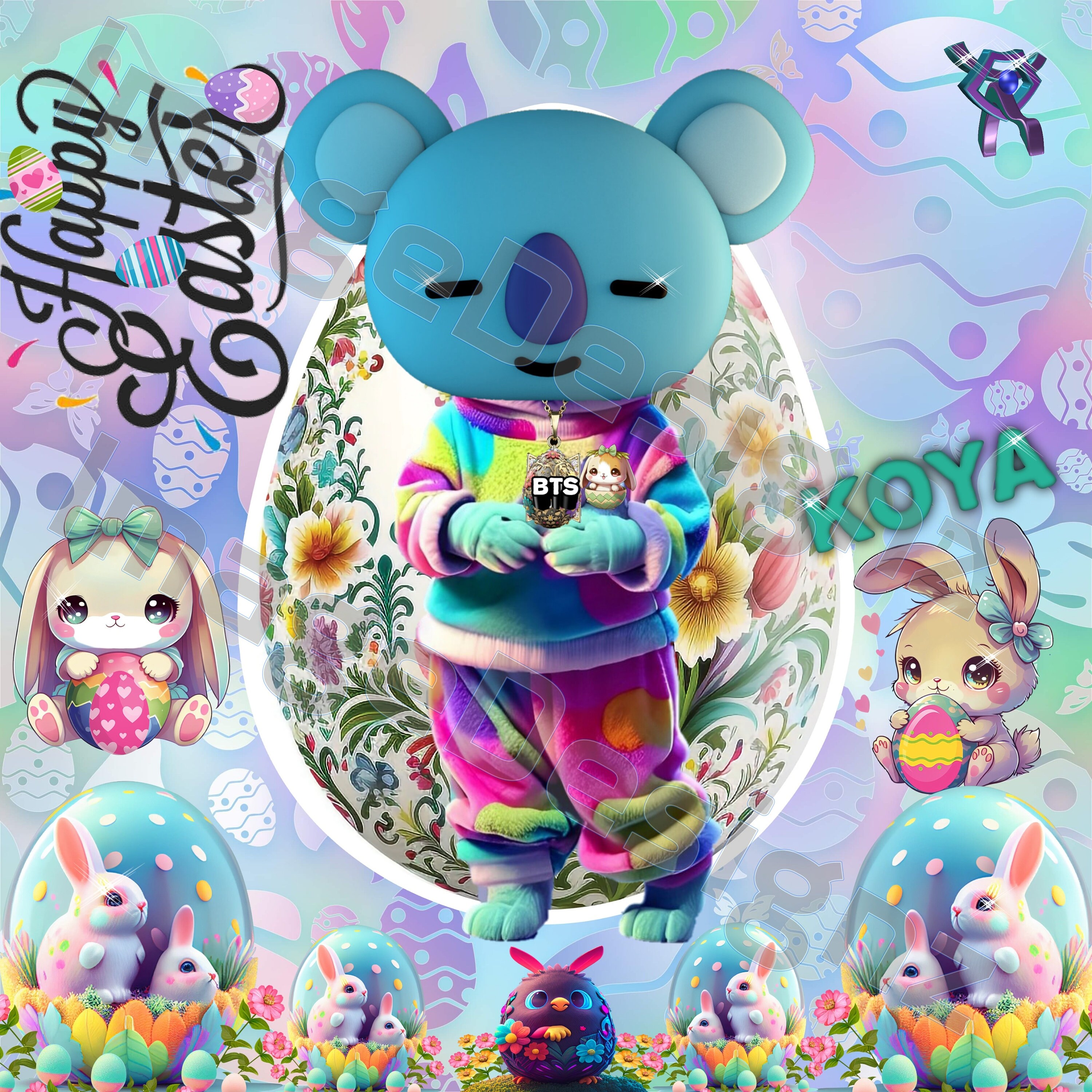 BT21 BTS Easter, 3D Digital Art, Digital Bundle, Kpop Easter Bunny ...