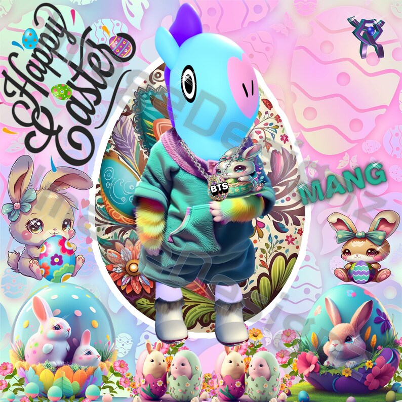 BT21 BTS Easter, 3D Digital Art, Digital Bundle, Kpop Easter Bunny ...