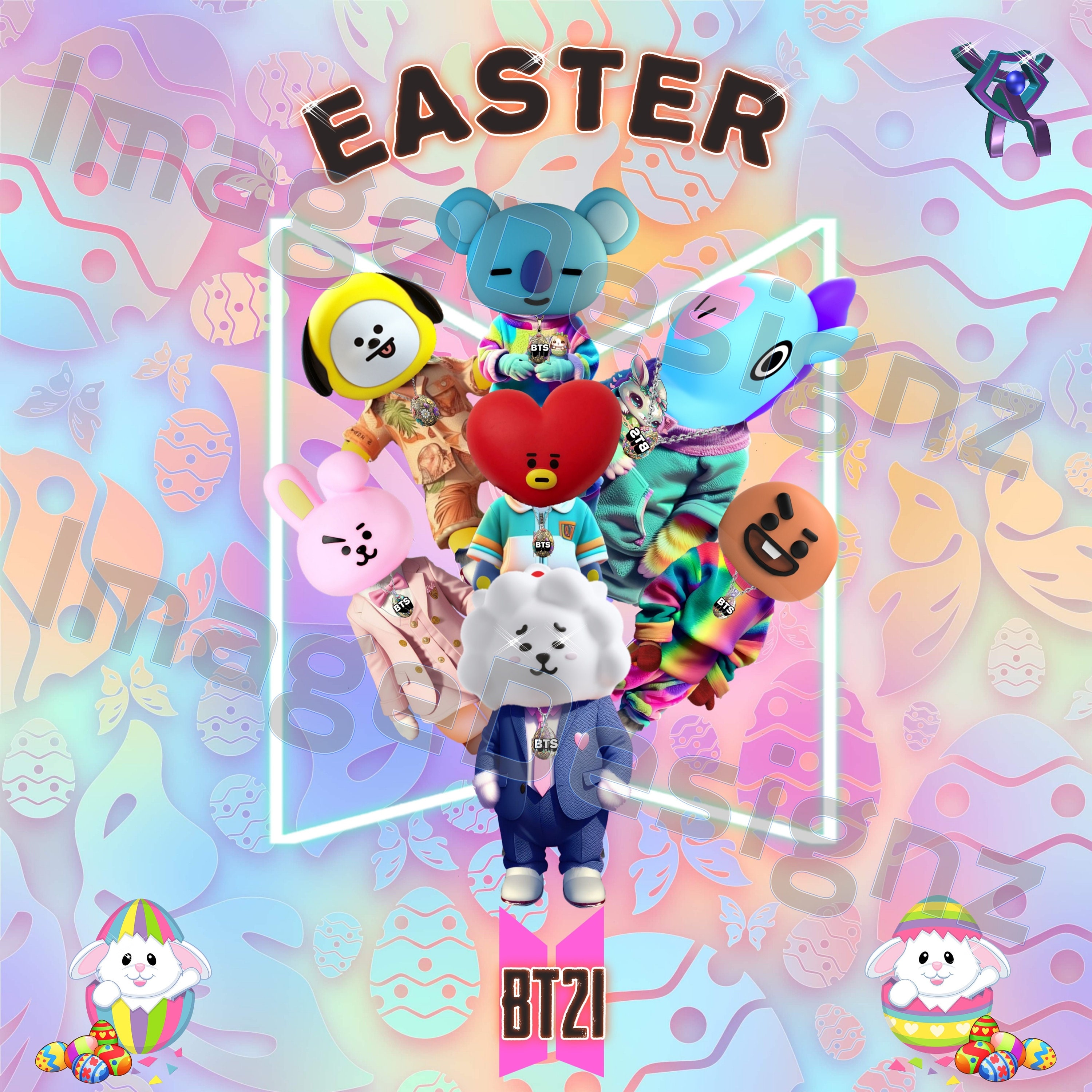 BT21 BTS Easter, 3D Digital Art, Digital Bundle, Kpop Easter Bunny ...