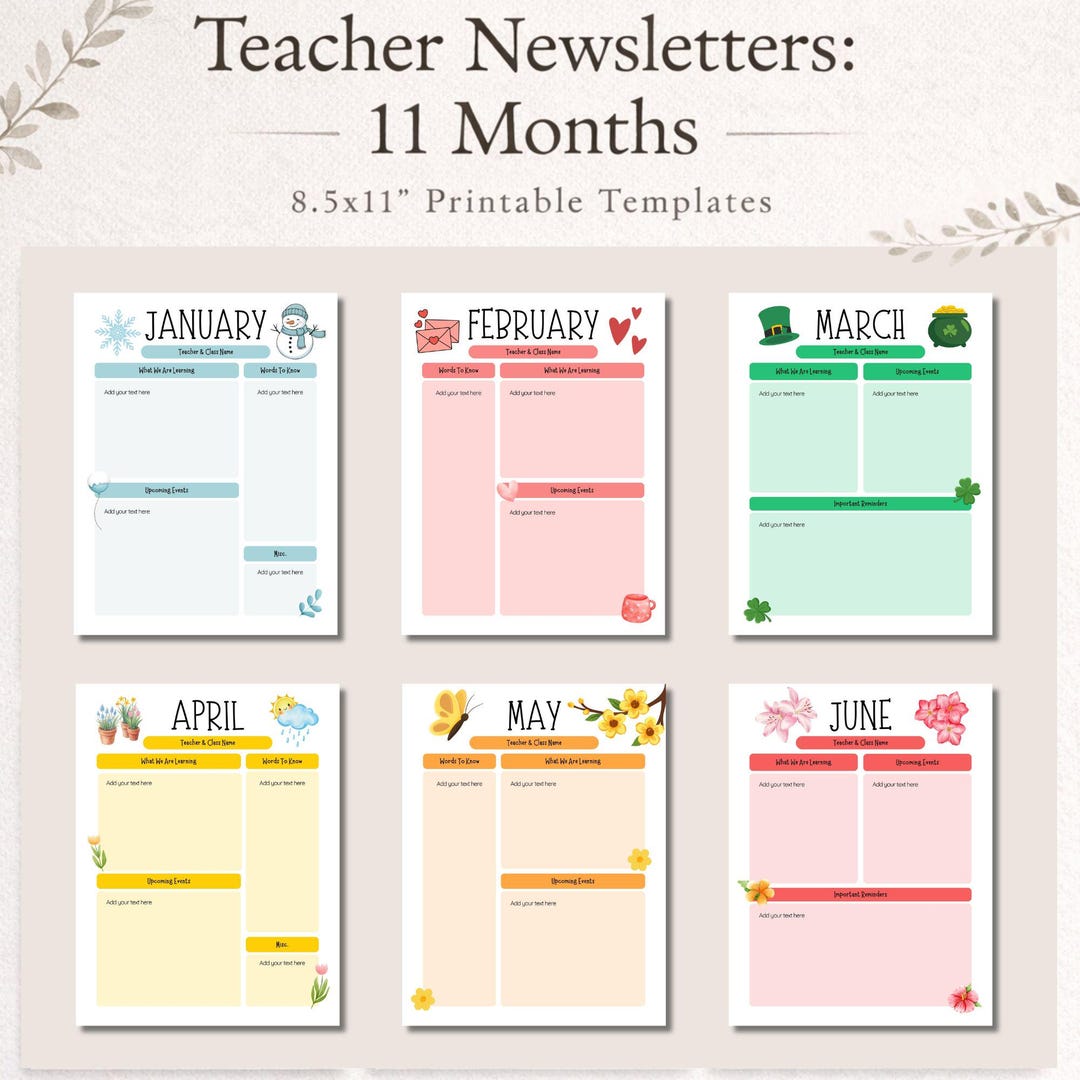 Teacher Newsletter Templates Bundle | Monthly Classroom Newsletter | 11 ...