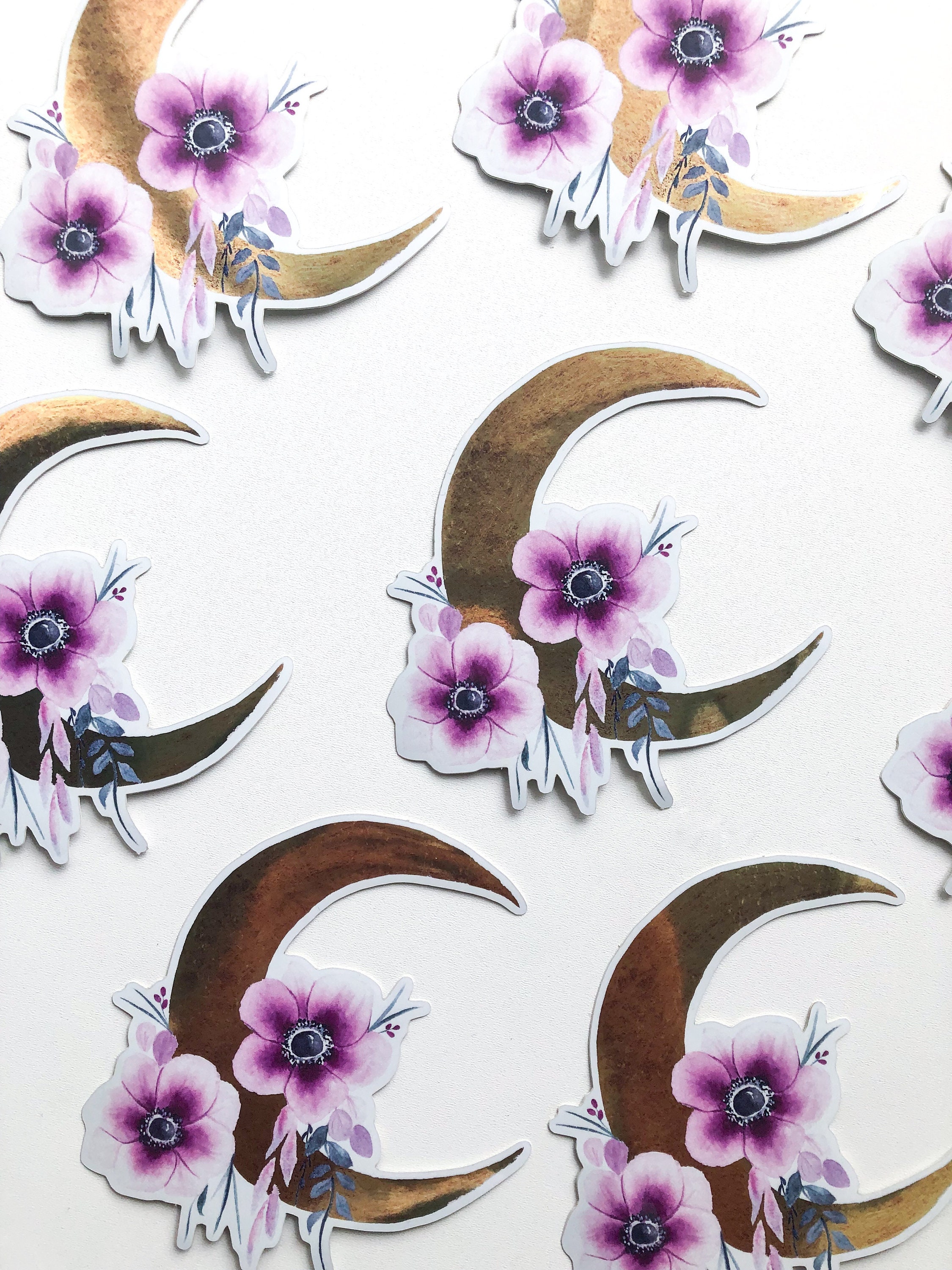 1x Moon Sticker With Flower - Etsy