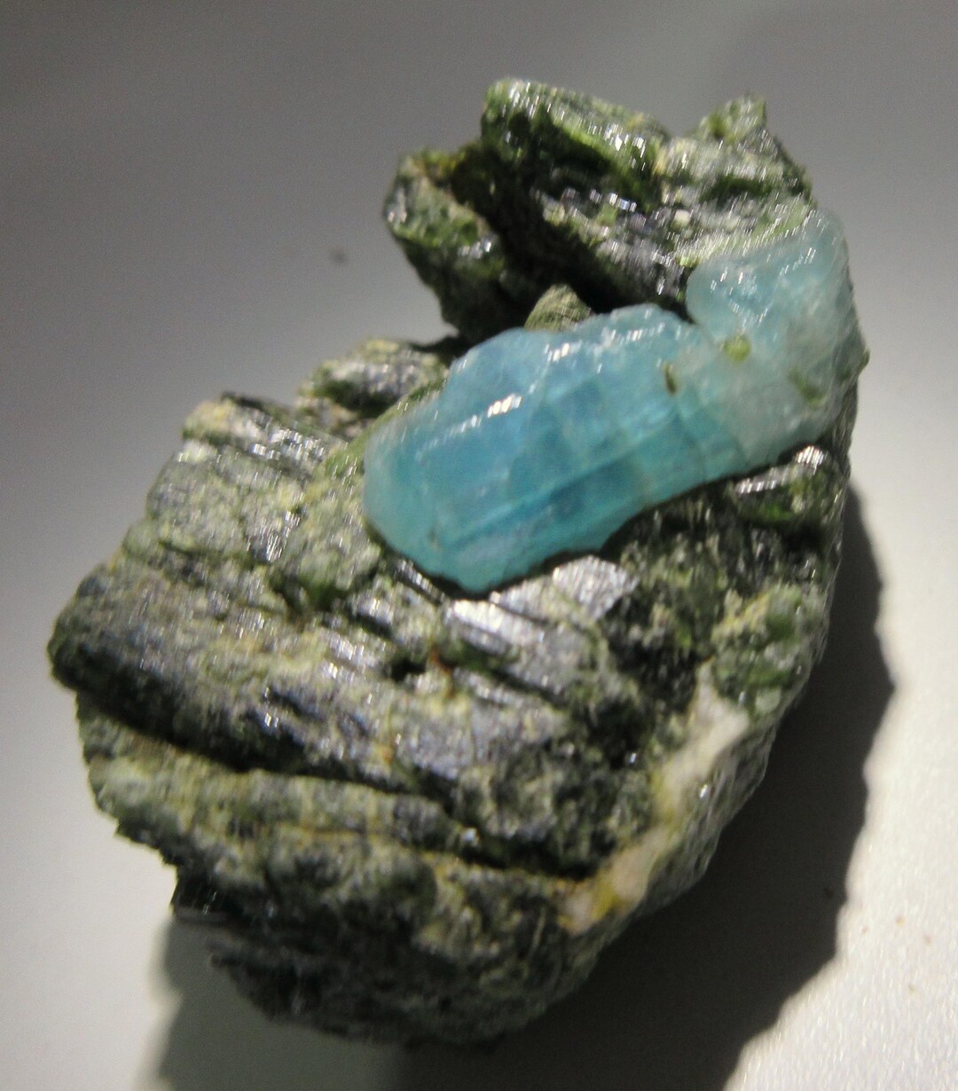 Blue Apatite Crystal in Epidote Crystal Cluster Mineral Specimen ...
