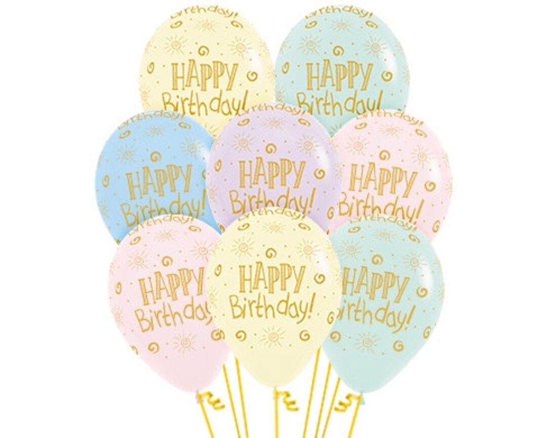 Pastel Colour Happy Birthday Balloons Tropical Prints Balloons Navy ...