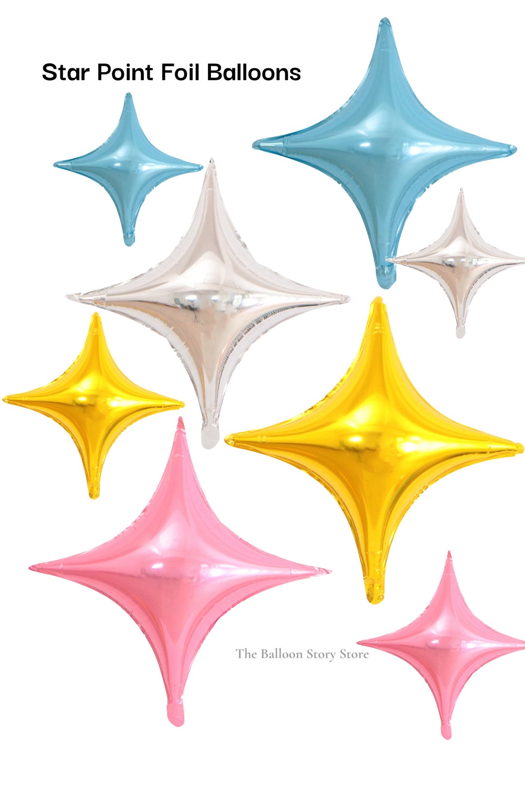 10"/26" Star Point Balloons Diamond Shaped Balloons Blue Pink Gold ...