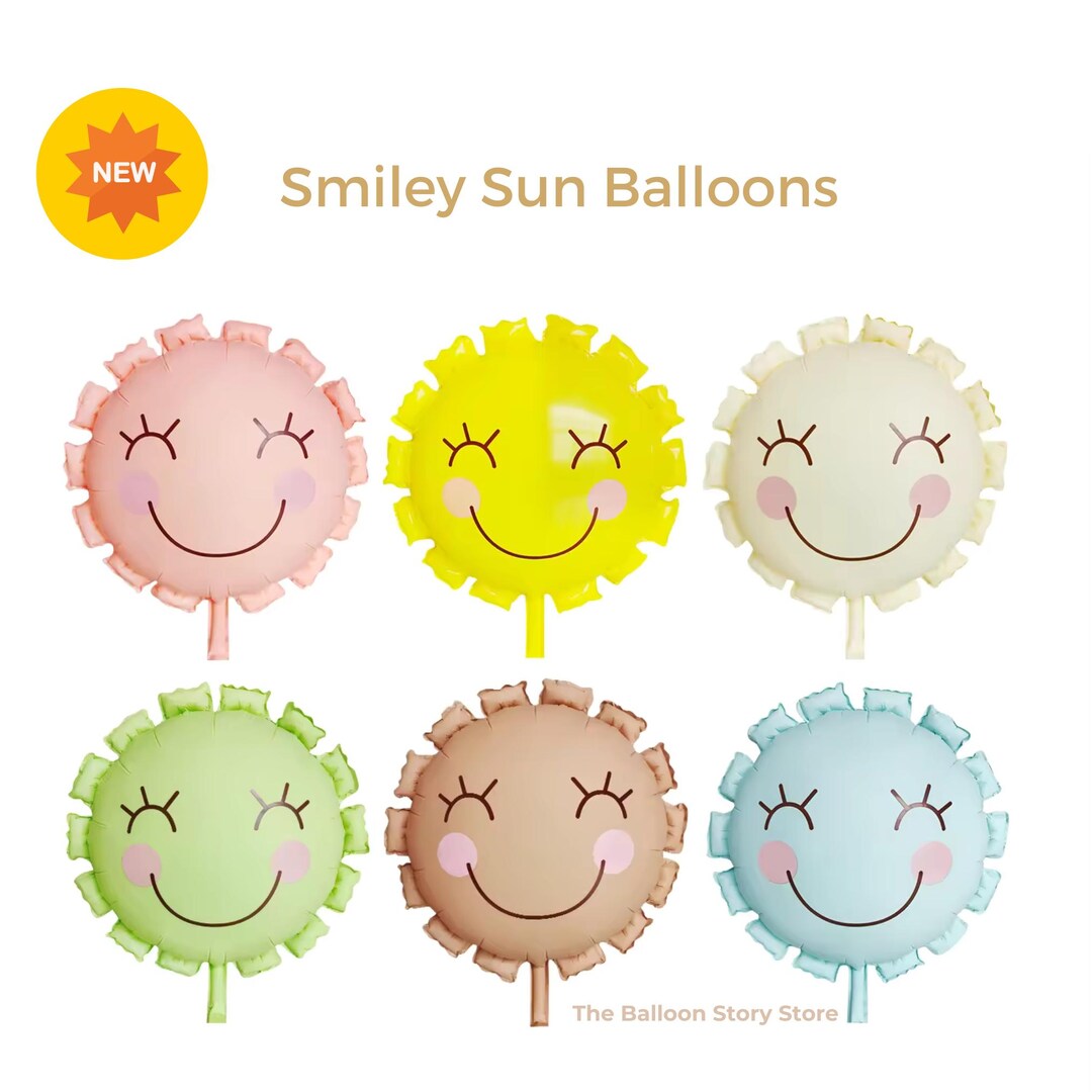 Smiley Sun Balloons, Pastel Colour Sun Balloon, Sunshine Balloons, Pink Sun Balloon, Blue Sun ...