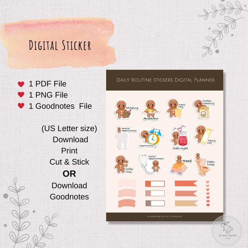 Cute Stickers / Daily Routine Digital Planner & Printable Stickers ...