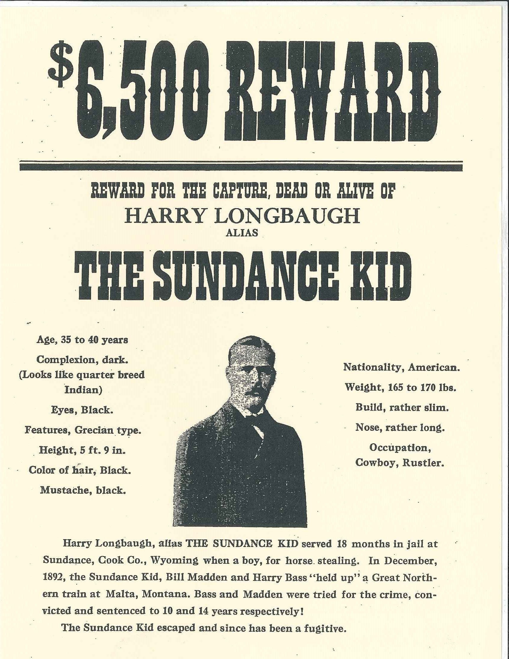 Wanted Poster for the Sundance Kid - Etsy