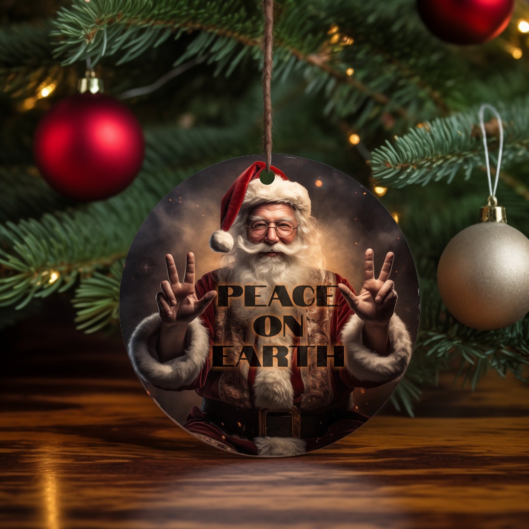Santa Peace Ornament, Peace Sign, Christmas Bauble, Ceramic Bauble ...