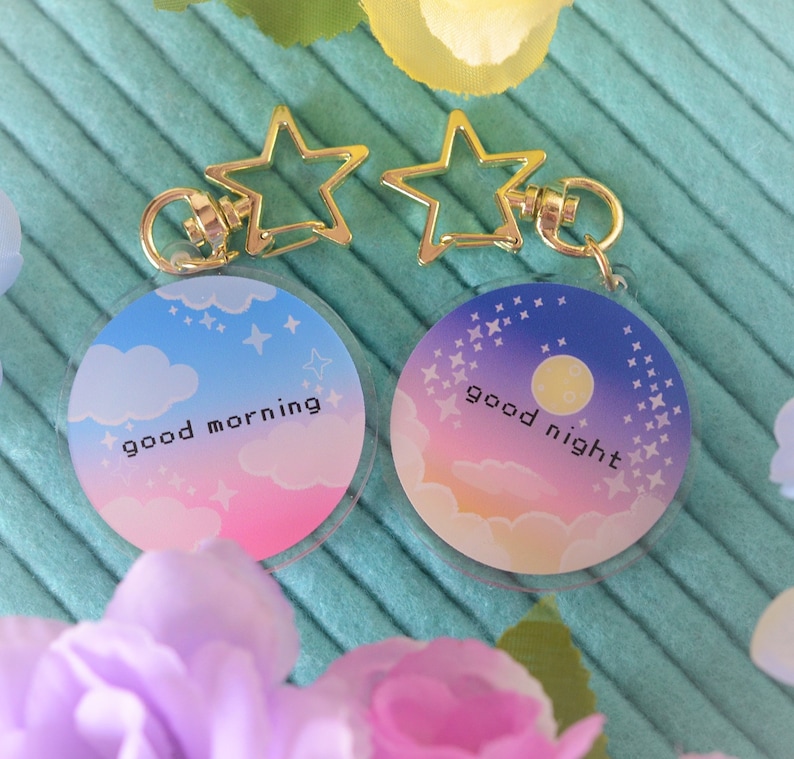 Good Morning Good Night Double Sided Acrylic Keychain - Etsy