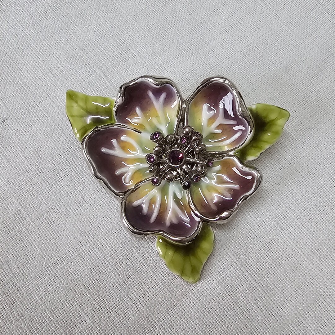 MONET Primrose Brooch, Vintage, Enamelled and Rhinestones, Couture ...