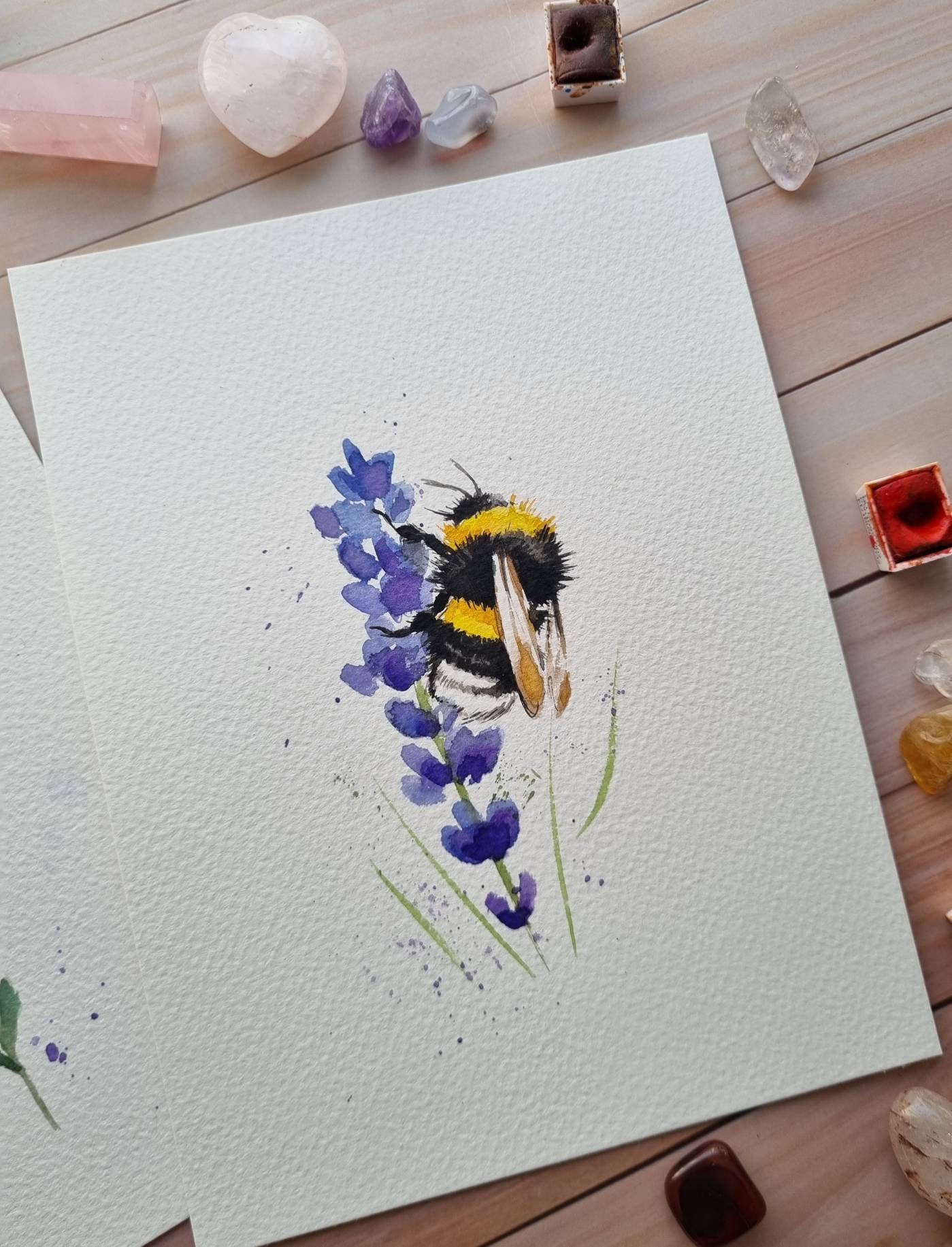 SALE Set of 3 Bee and Lavender Hand Painted Watercolour - Etsy UK
