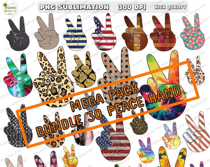 30 Peace Hand Sublimation Designs Bundle PNG File for Peace - Etsy