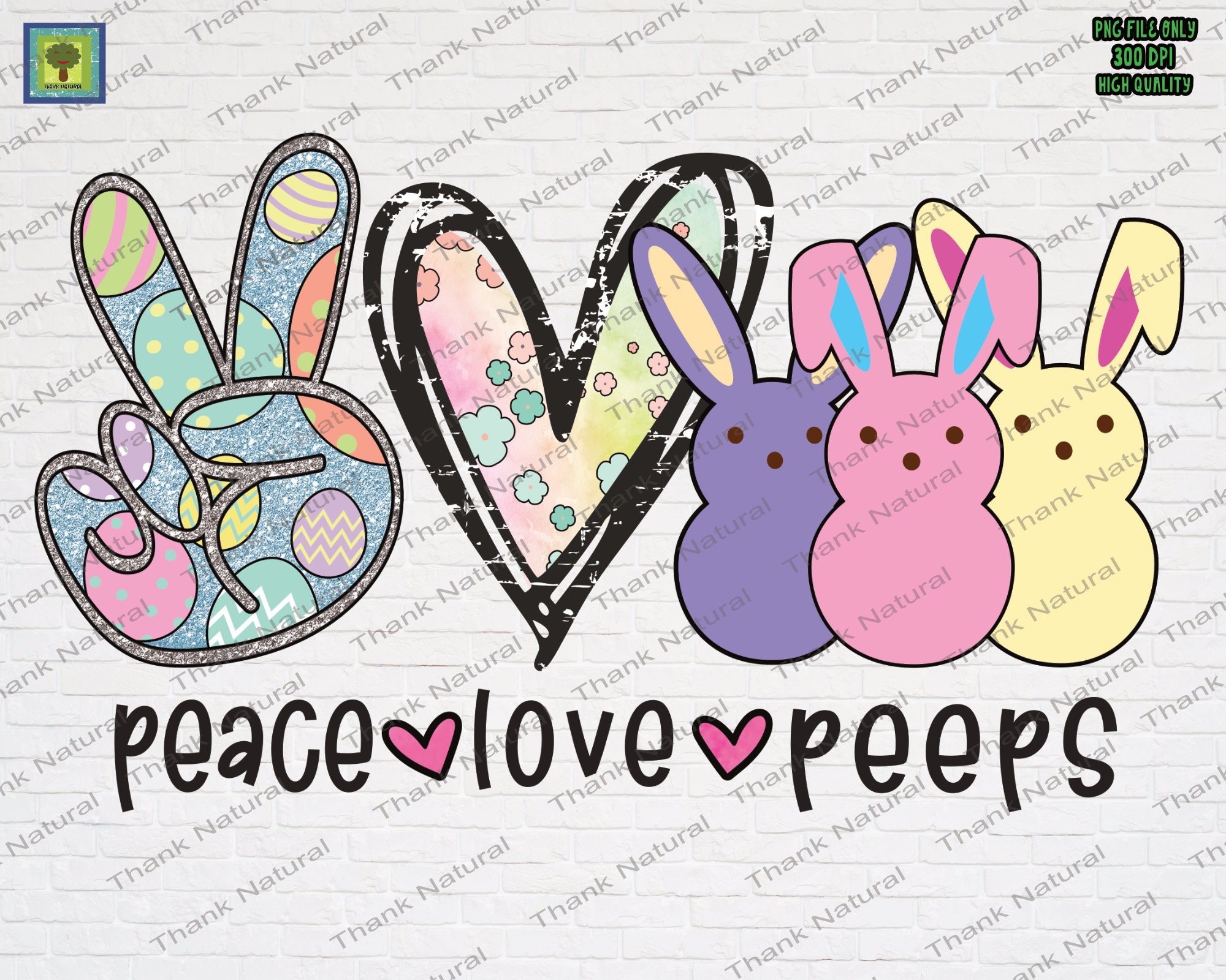 Bunny Spring Digital Print File Peace and Love Easter Eggs Sublimation ...