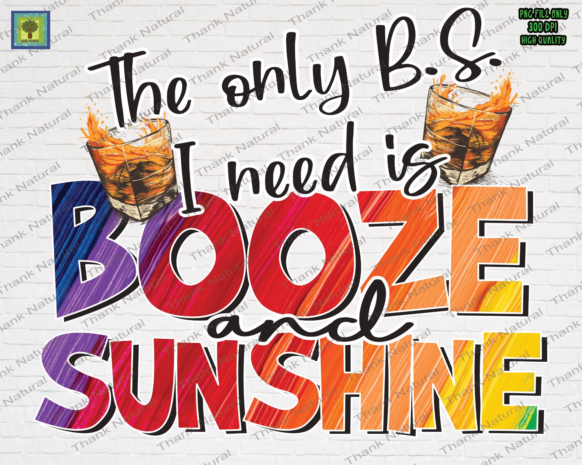 2 Files PNG The Only B.S. I need is Booze and Sunshine PNG | Etsy