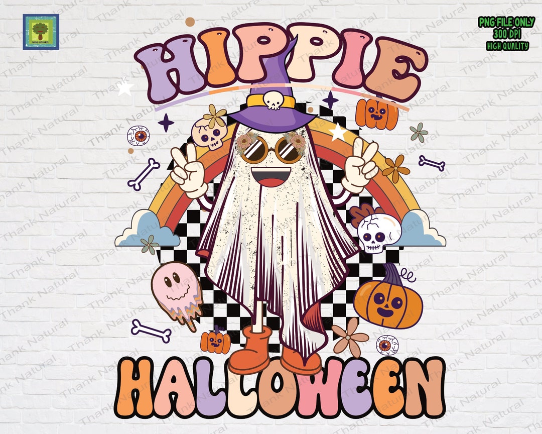 90s Retro Hippie Halloween Cute Ghost Png, Boo Png, Retro Halloween Png ...