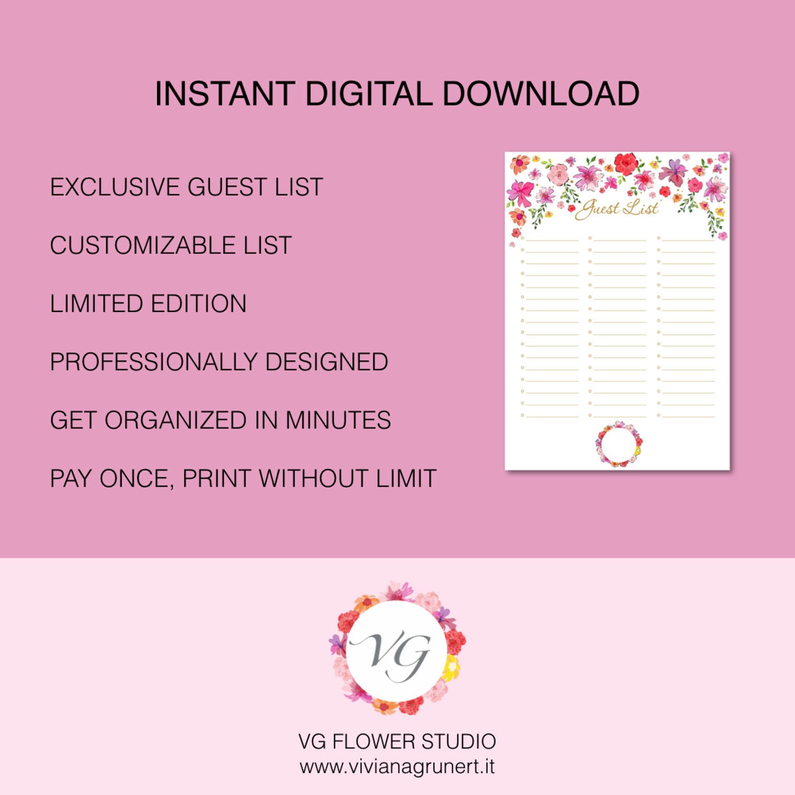 Guest List Gold Flower Todo List Wedding List INSTANT - Etsy