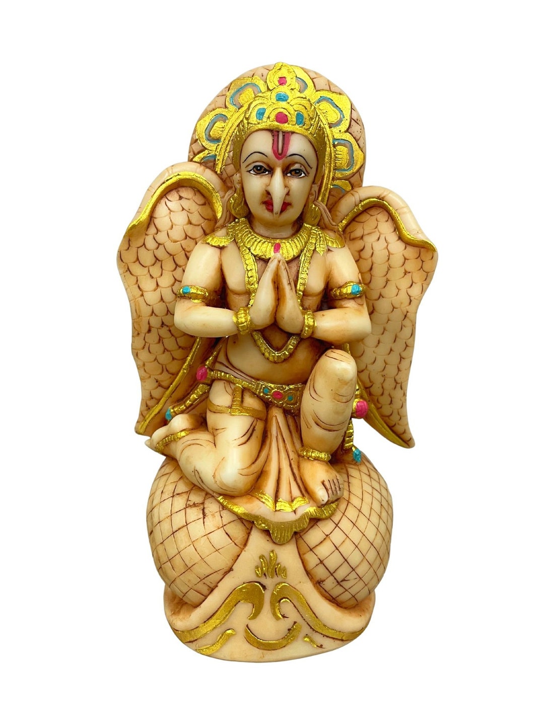 Large Sitting Garuda Dev Height 7 Inches Marble Finish Resin Garud Dev